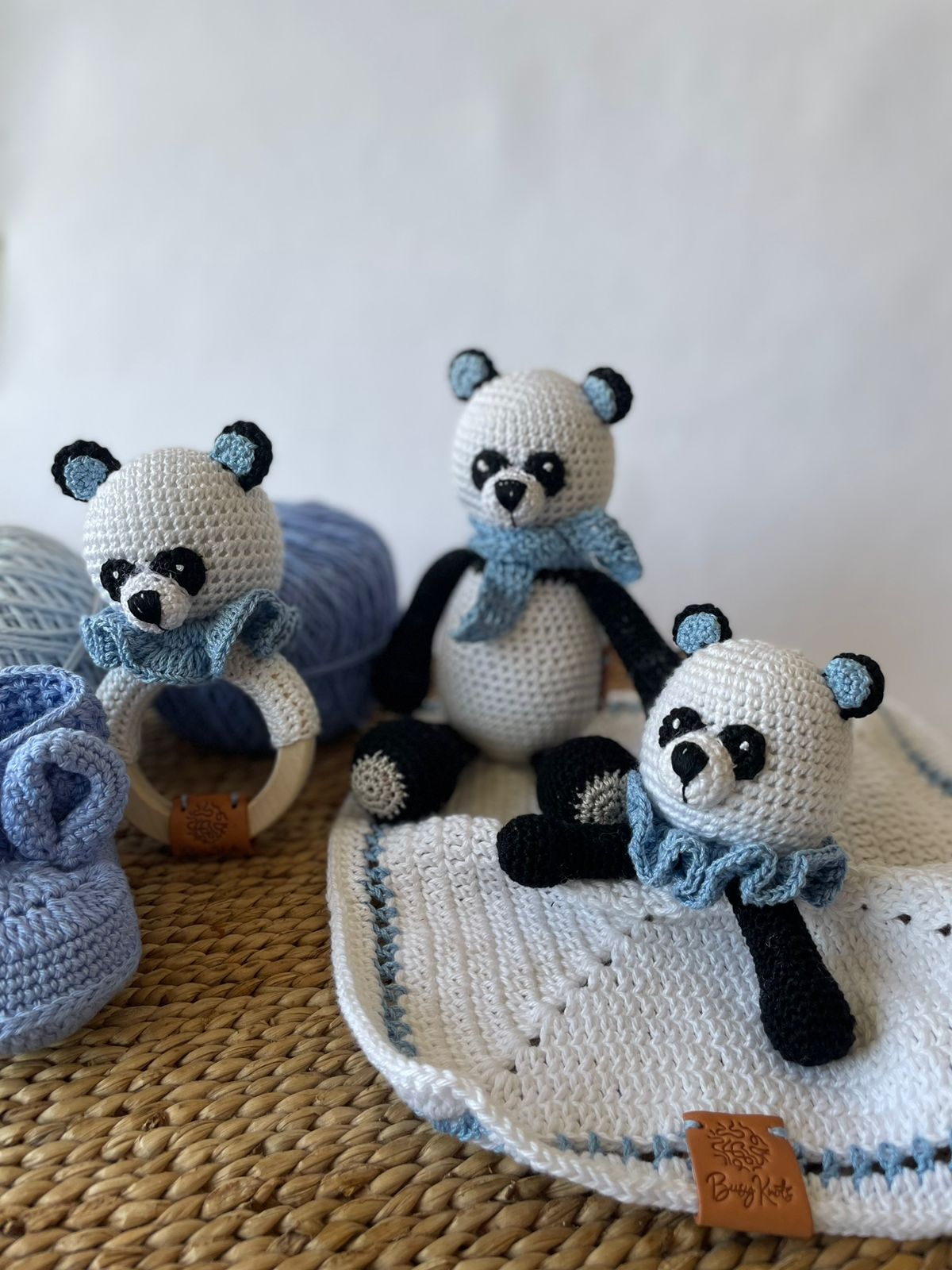 Handmade Crochet Panda Blue Gift Set