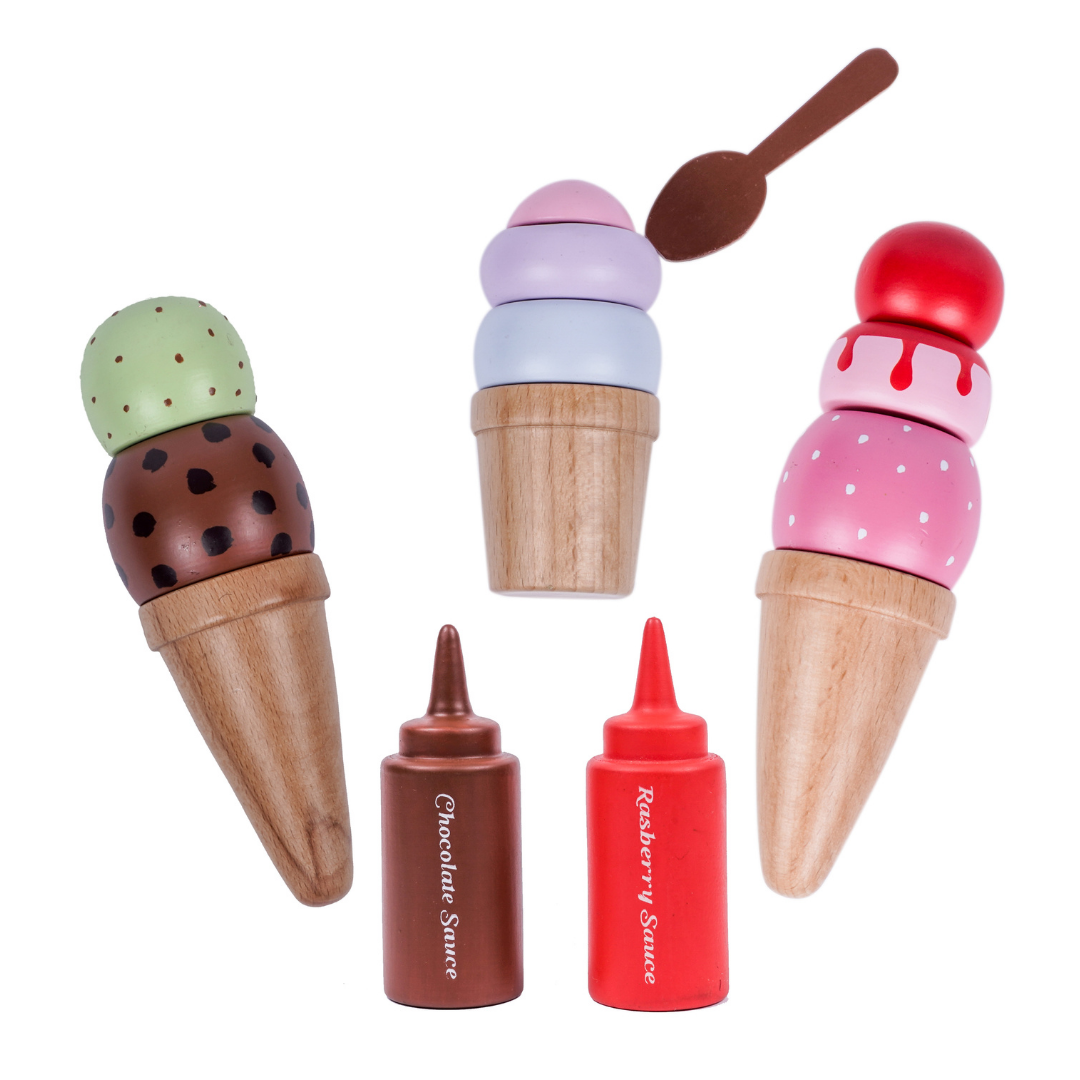 Wooden Ice Cream Set | Play Food and Accessories (14 Pcs)
