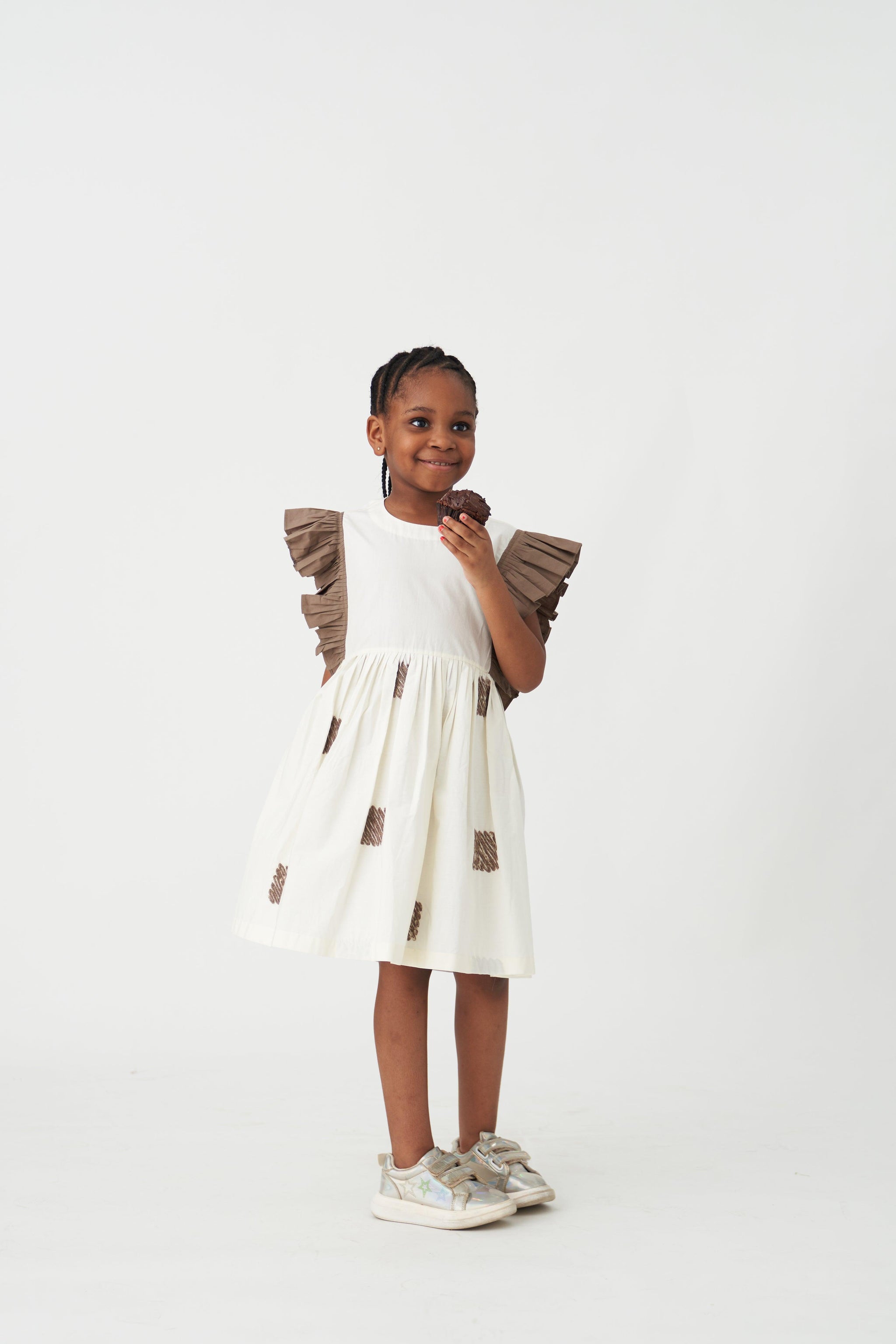 IVORY SIDE FRILL DRESS