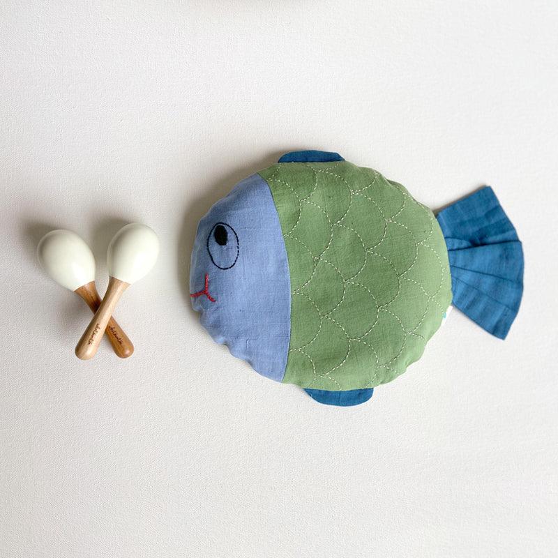 ORGANIC MUSTARD SEED FISH PILLOW + MARACAS
